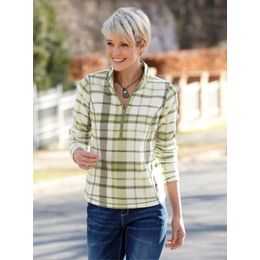 WITT Damen Fleeceshirt mit elastischer Paspelierung, schilf-ecru-kariert, Größe 36