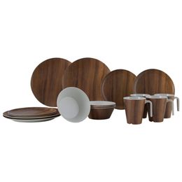 Gimex Melamin Geschirr Set Wood Camping Essgeschirr Picknick Teller Holz Optik