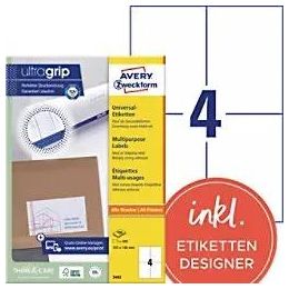 Avery Zweckform ultragrip Universaletiketten 3483 Selbsthaftend DIN A4 Weiß 105 x 148 mm 100 Blatt à 4 Etiketten