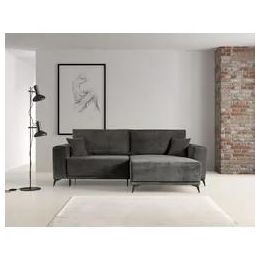 Ecksofa WERK2 "Scandic L-Form" Sofas Gr. B/H/T: 256cm x 102cm x 157cm, Cord, Recamiere rechts, Mit Schlaffunktion & Bettkasten, grau (anthrazit) Moderne Eckcouch in Cord, Sofa mit Schlaffunktion & Bettkasten