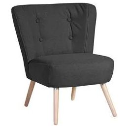 Sessel Max Winzer "Nikki, Loungesessel, Retro und modern, Solitärsessel mit Knopfheftung" Gr. Struktur, B/H/T: 72cm x 80cm x 67cm, schwarz kompakte Stellmaße, hohe Füße