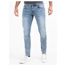 Slim-fit-Jeans PEAK TIME "München" Gr. 32, Länge 34, blau (hellblau) Herren Jeans 5-Pocket-Jeans mit Stretch-Bund und Destroyed-Optik