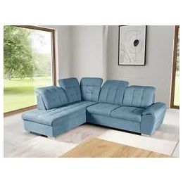 Ecksofa WERK2 "Brindisi L-Form" Sofas Gr. B/H/T: 263cm x 105cm x 212cm, Struktur weich, Ottomane links, mit Bettfunktion und Bettkasten, blau (hellblau) mit verstellbaren Kopfteilen, Bettfunktion & Bettkasten