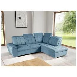 Ecksofa WERK2 "Brindisi L-Form" Sofas Gr. B/H/T: 263cm x 105cm x 212cm, Struktur weich, Ottomane rechts, mit Bettfunktion und Bettkasten, blau (hellblau) mit verstellbaren Kopfteilen, Bettfunktion & Bettkasten