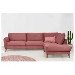 Ecksofa Home Affaire "MARSEILLE 278/202 cm, L-Form, Ottom. rechts/links" Sofas Gr. B/H/T: 278cm x 88cm x 202cm, Cord, Ottomane rechts, rosa (blush) mit Massivholzbeinen aus Eiche, verschiedene Bezüge und Farbvarianten