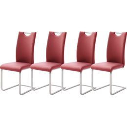 Freischwinger MCA furniture "Paulo" Stühle Gr. B/H/T: 42cm x 103cm x 55cm, 4er Set, Kunstleder Lederoptik, Edelstahl, rot (bordeaux + edelstahl gebürstet) Stuhl belastbar bis 120 kg