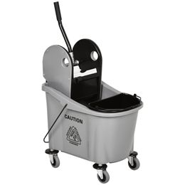 HOMCOM Putzeimer mit Wringer Reinigungswagen, 4 bewegliche Räder, 2 separate Eimer, (Mop-Eimer, 1-tlg., Reinigungswagen), für Wohnzimmer, Grau
