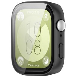 Wigento Smartwatch-Hülle Für Huawei Watch Fit 3 Smart Hülle + H9 Schutz Hart Glas Matt Schwarz
