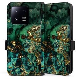 DeinDesign Handyhülle Marmor Glitzer Look Muster Cyan Glitter Marble Look, Xiaomi 13 Pro Hülle Handy Flip Case Wallet Cover Handytasche Leder, schwarz