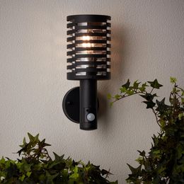 Lightbox Wandleuchte, Bewegungsmelder, ohne Leuchtmittel, spritzwassergeschützte Wandlampe - 33x16 Edelstahl/Kunststoff schwarz