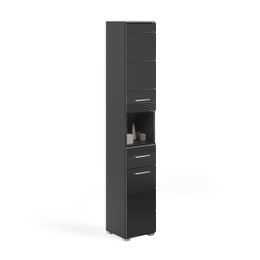 xonox.home Hochschrank in Schwarz Hochglanz - 30x182x31cm (BxHxT)