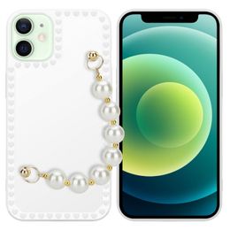 Cadorabo Handyhülle für Apple iPhone 12 MINI Hülle Apple iPhone 12 MINI, Schutzhülle - mit Handgelenk Kette - TPU Silikon - Bumper, weiß