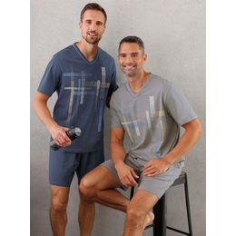 wäschepur Shorty WÄSCHEPUR Gr. 48/50, blau (grau, marine) Herren Homewear-Sets