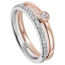 Jobo Damen Fingerring "Ring mit 22 Diamanten", 52, SI = kleine Einschlüsse, Diamanten Roségold 585 Weißgold 585, rosa, Diamanten, Roségold 585,