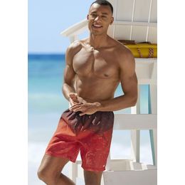 H.I.S. H.I.S Herren Badeshorts, rot, Gr. M, Farbverlauf, bedruckt, Microfaser, Recycling-Polyester, Badehosen, mit Farbverlauf