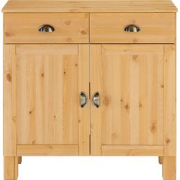 Unterschrank Home Affaire, B:85cm H:85cm T:38cm, beige, Massivholz, Küche, Schränke, "Oslo", 85 cm breit, 38 cm tief, als Sideboard nutzbar, 2 Türen,