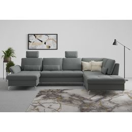 Wohnlandschaft Inosign, B:347cm H:89cm T:224cm, grau, 100%Polyester, Sofas, "Palm Beach U-Form", Federkern, mit Sitztiefenverstellung, wahlweise mit