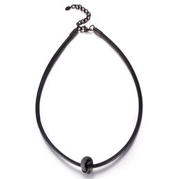 Kingka Damen Kette mit Anhänger "SLN8307BGY", Edelstahl Leder, L: 50, schwarz, Edelstahl, Leder, Halsketten