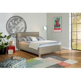 Polsterbett Alina, B:201cm H:107cm L:209cm, beige, Kunstleder TLS, Betten, "Hakon", wahlweise mit Matratze und Lattenrost, F&uuml;&szlig;e in Buche natur