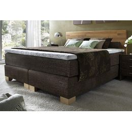 Boxspringbett Maintal, B:187cm L:207cm, braun, Obermatratze mit Polyesterwatte umhüllt. Ober- und Unterseite mittig mit Matratzenspiegel aus 100%
