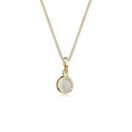 Elli Damen Collierkettchen "Klassik Mondstein Edelstein Rund Natur 925 Silber", 45,mit Steinen, Silber 925 (Sterlingsilber), L: 45, gold, Silber 925