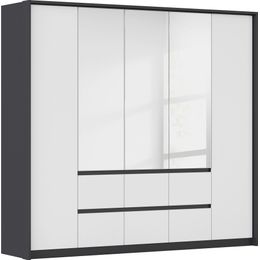 Drehtürenschrank Rauch, B:230cm H:212cm T:58cm, grau, Holzwerkstoff, Schränke, "Mainz mit Spiegel und Passepartout", optional mit Beleuchtung,