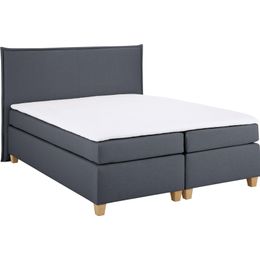 Boxspringbett Home Affaire, B:152cm L:225cm, grau, Struktur fein (100% Polyester), Komplettbetten, "Houssay", inkl. Topper, 5 Breiten, 2 Härtegraden
