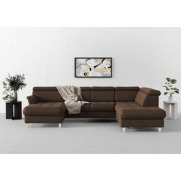 Sit & More Wohnlandschaft SIT & MORE, B:304cm T:216cm, braun, 100% Polyester, Sofas, "Marano U-Form", inklusive Kopfteilverstellung, wahlweise mit Bettfunktion,