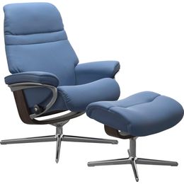 Relaxsessel stressless, B:92cm H:105cm T:80cm, blau, Wohnzimmer, Sessel, "Sunrise", mit Cross Base, Größe S, M & L, Holzakzent Wenge