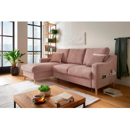 Ecksofa Inosign, B:228cm H:94cm T:150cm, rosa, 95% Polyester, 5% Nylon, Wohnzimmer, Sofas, "Valentina L-Form", 2 Zierkissen, mit Seitentasche,