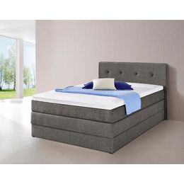 Boxspringbett Hapo, grau, Kopfteil, seitliche Unterbox und Obermatratze sind mit pflegeleichtem Feinstrukturstoff in Leinenoptik (100% Polyester)