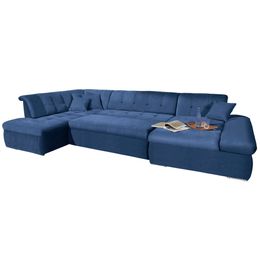 Wohnlandschaft DOMO collection, B:353cm H:80cm T:216cm, blau, Microfaser PRIMABELLE (100% Polyester);Chenille (85% Polyester, 15%