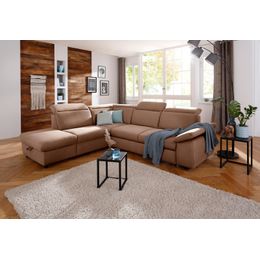 Ecksofa Home Affaire, B:276cm T:232cm, braun, Struktur fein (100% Polyester);Luxus-Microfaser Lederoptik (100% Polyester);Soft clean (98% Polyester,