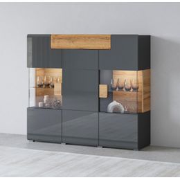 Highboard Inosign, B:147,5cm H:132cm, schwarz, ABS-Kunststoff, FSC-zertifizierter Holzwerkstoff, Glas, MDF, Metall, Wohnzimmer, Sideboards,