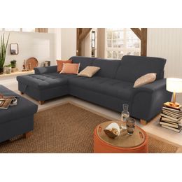 Ecksofa Home Affaire, B:279cm H:81cm T:170cm, grau, Wohnzimmer, Sofas, "Lyla L-Form", mit Recamiere, wahlweise mit Rückenfunktion und zusätzlich mit