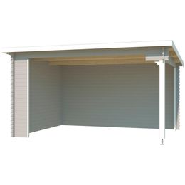 Gartenhaus Lasita Maja, grau, Holzwerkstoff, Gartenh&auml;user, "Unterstand Columbus", Unterstand / Lounge 34mm, Fundamentmass 4250x3000, Lichtgrau