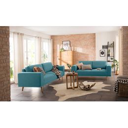 3-Sitzer Home Affaire, B:239cm H:84cm T:89cm, blau, Struktur fein( 100% Polyester);Filzoptik (100% Polyester);Luxus-Microfaser (100% Polyester),