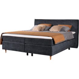 Boxspringbett Alina, B:200cm L:208cm, grau, Samtstoff DFN (100% Polyester), Jugendzimmer, Komplettbetten, "Henri", inklusive Matratze und Topper, in