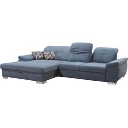 Ecksofa Alina, B:300cm H:91cm T:199cm, blau, Struktur weich (100% Polyester), Wohnzimmer, Sofas, "Tessa", inkl. Sitztiefenverstellung, wahlweise mit