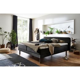 Boxspringbett, B:202cm L:206cm, grau, ATLANTIC HOME COLLECTION, Bezug Bett: Feinstruktur (100% Polypropylen);Matratze: 100% Polypropylen, Liegefläche