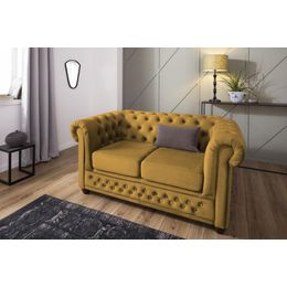 Chesterfield-Sofa Home Affaire, B:148cm H:72cm T:86cm, gelb, Sofas, "New Castle", mit hochwertiger Knopfheftung in Chesterfield-Design, B/T/H: