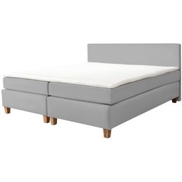 Boxspringbett Alina, B:181cm L:206cm, grau, Samt DMO (100% Polyester), Jugendzimmer, Komplettbetten, inklusive Matratze und Topper, in diversen