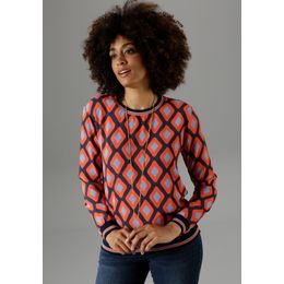 Damen Shirtbluse, orange, Gr. 36, Aniston SELECTED, bedruckt, gemustert, gestreift, Cr&ecirc;pe, Obermaterial: 95% Polyester, 5% Elasthan, Blusen, mit
