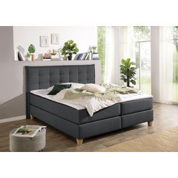 Boxspringbett Home Affaire, B:180cm L:209cm, grau, Komplettbetten, inklusive Komfortschaum-Topper
