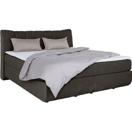 Boxspringbett LEONIQUE, B:190cm L:221cm, grau, Polyester, Komplettbetten, "Océane", Bodenfrei- wirkt freischwebend, verschiedene Härtegrade (auch H4)