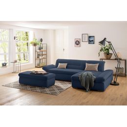 Ecksofa Inosign, B:300cm H:80cm T:172cm, blau, 100% Polyester, Wohnzimmer, Sofas, "Avesa L-Form", Wahlweise mit Armteilvertsellung und Bettfunktion,