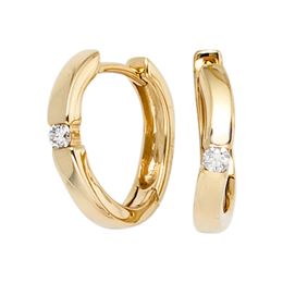 Jobo Damen Paar Creolen, 13,8mm, SI = kleine Einschlüsse, Diamanten Gelbgold 585, gelb, Diamanten, Gelbgold 585, Ohrringe, 585 Gold mit 2 Diamanten