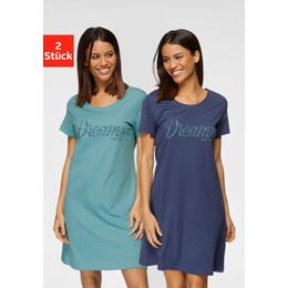 Vivance Dreams Damen Sleepshirt, Gr. 32, blau, Single Jersey, Obermaterial: 100% Baumwolle, unifarben, Basic, Kleider, mit Print in Spitzenoptik