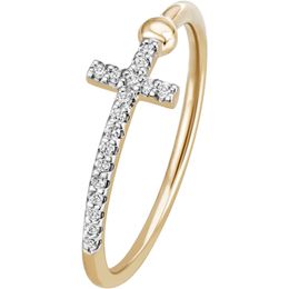 Firetti Damen Fingerring "Schmuck Geschenk Gold 585 Goldring Shiny Cross Kreuz", 56, 0,08 SI = kleine Einschlüsse, Diamanten Gelbgold 585, 1,5mm,