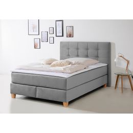 Boxspringbett Home Affaire, B:154cm L:211cm, grau, Komplettbetten, "Moulay", inkl. Topper, in 3 Härtegraden, TFK auch in Härtegrad 4
